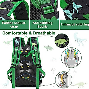 Bluboon Preschool Backpack Kids Boy Kindergarten Backpack With Lunch Box School Book Bags for Elementary Primary Schooler（Green Dinosaur