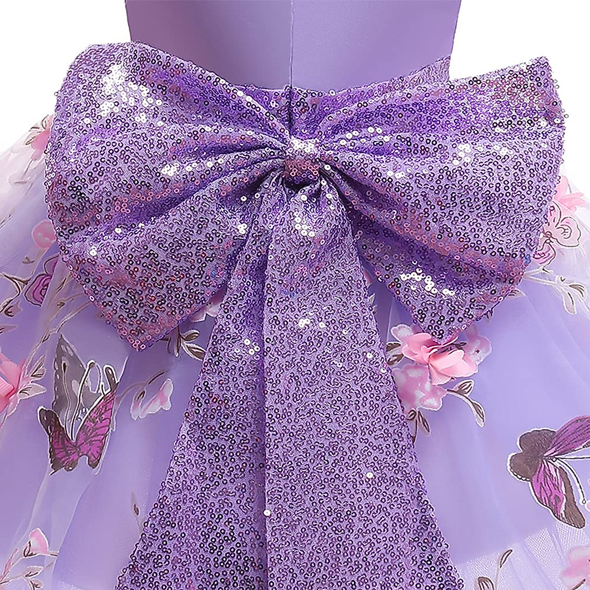 Flower Girl Sequins Bowknot Butterfly Tutu Dress for Kids Baby Christening Baptism Communion Birthday Party Dress Toddler Princess Pageant Wedding Gown with Headwear Purple - Butterfly 4-5 Years