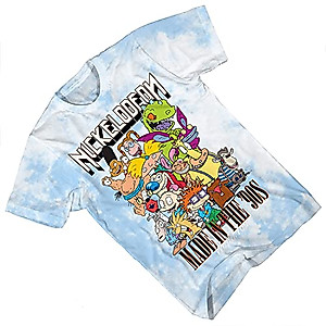 Nickelodeon Mens 90s Cartoon Shirt - Rugrats Hey Arnold Ren & Stimpy Rocko's Modern Life Tie Dye T-Shirt (Light Blue Dye, X-Large)