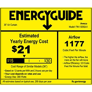 Awoco 36” Super Power 2 Speeds 1200 CFM Commercial Indoor Air Curtain, UL Certified, 120V Unheated with an Easy-Install Magnetic Switch