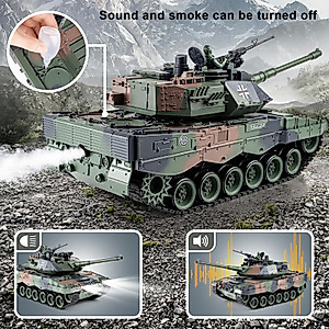 Supdex 1:18 RC Tank, 2.4Ghz German Leopard II Remote Control Tank Model Toys, Battle Army Tank 15 Channel with Smoke Light and Sound, Military Toy for Adults and Kids That Shoots BBS and Water Bombs