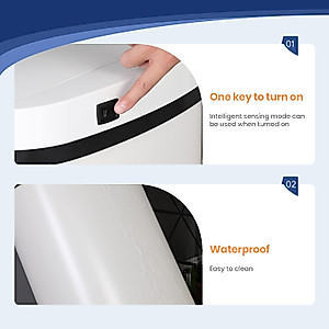 24/7 Shop at Home Freeway 13 Gallon Metal Household Trash Can Motion Sensor Lid for Kitchen, White