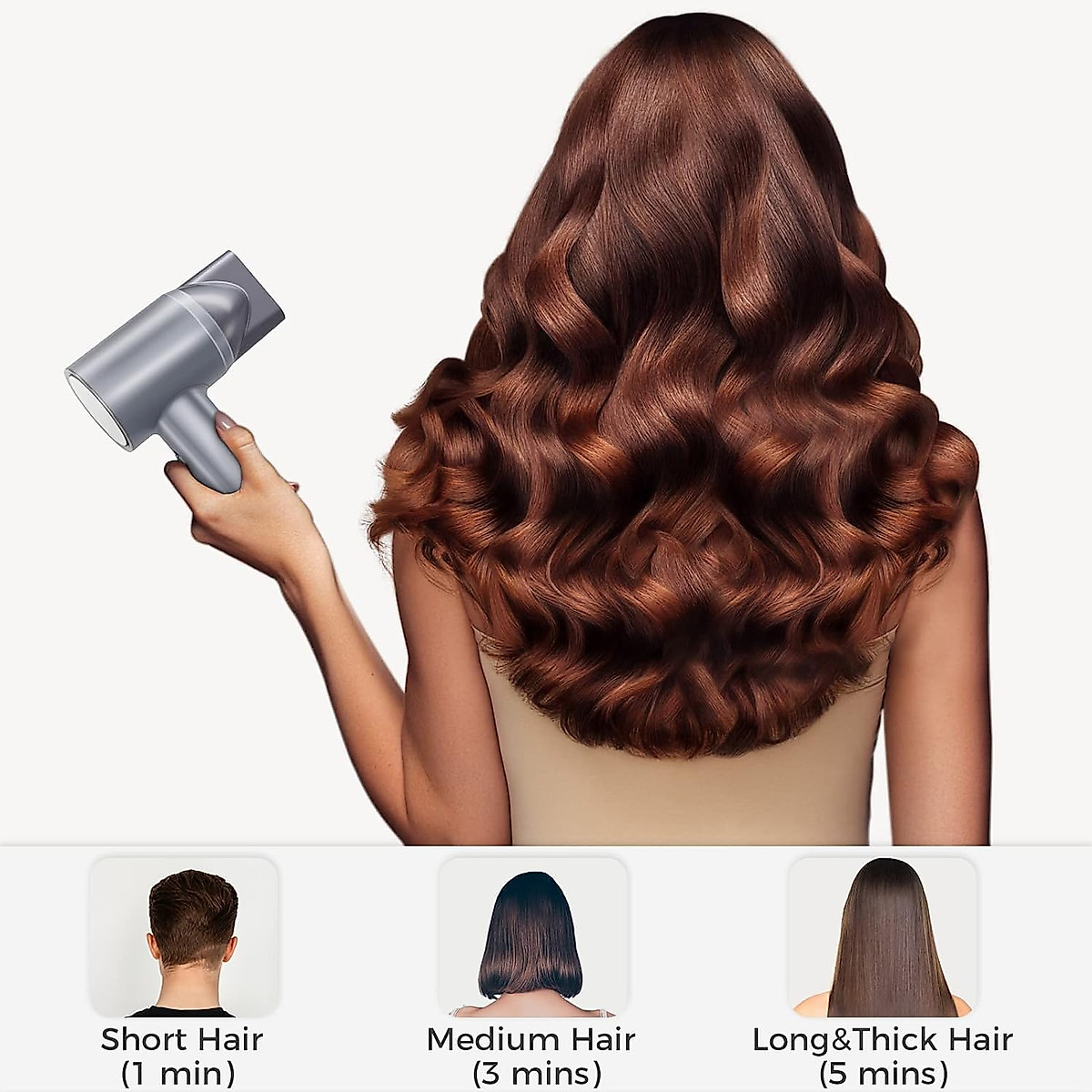 Tensky Hair Dryer, Blow Dryers with 110,000 RPM High-Speed Brushless Motor for Fast Drying 200 Million Negative Ions Thermo-Control Hairdryer with Magnetic Nozzle NO Heat Damage (Light Grey)