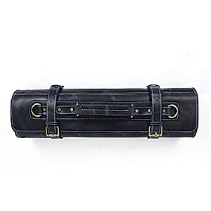 Leather Knife Roll Storage Bag, Elastic and Expandable 10 Pockets, Adjustable/Detachable Shoulder Strap, Travel-Friendly Chef Knife Case (Sapphire Blue, Leather)