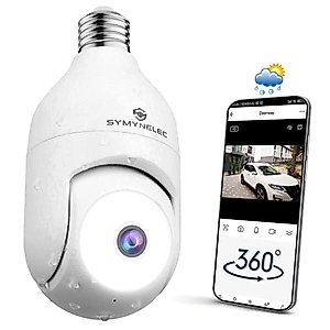 360 Light Bulb Security Camera Outdoor Weatherproof, 2K 4MP 2.4GHz Wireless WiFi Light Socket Security Cam Motion Detection Tracking Color Night Vision 2 Way Talk Easy Install Works with Alexa Google