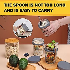 Bupto 4 Pack Overnight Oats Containers with Lids and Spoons, 16 oz Airtight Overnight Oats Jars with Measurement Marks Salad Jars for Cereal Milk Yogurt Vegetable Fruit On the Go Container (4 grey)