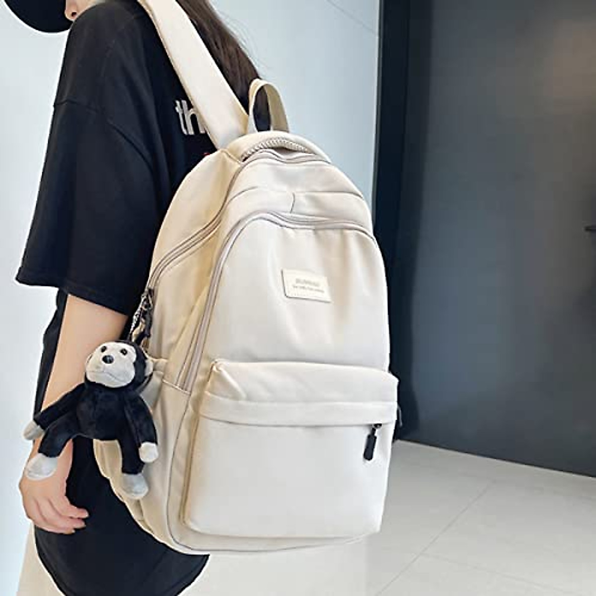 JARKJARD Aesthetic Backpack Cute Kawaii Backpack for School College Backpack Large Capacity Bookbags for Girls Women Students Casual Travel Daypacks Solid Color(White)