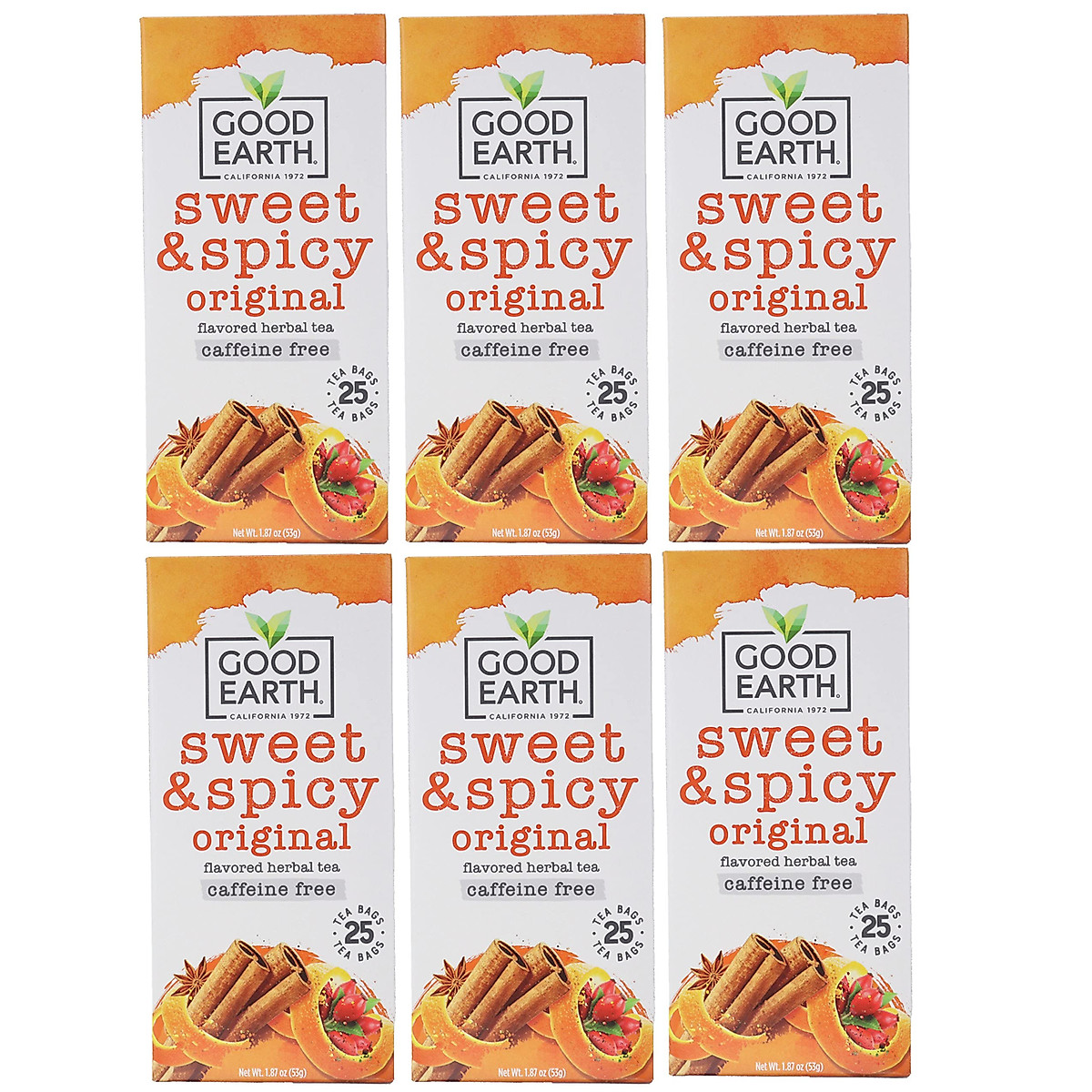 Good Earth Sweat & Spicy Caffeine Free Herbal Tea - 6 Pack w/ 25 Tea Bags per Box