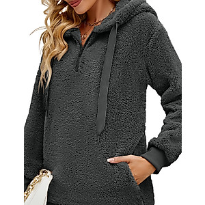 Yanekop Womens Hoodies Sherpa Pullover Sweater Fuzzy Fleece Sweatshirt Oversized Hoodie Cozy Outerwear with Pockets(A Dark Gray,S)