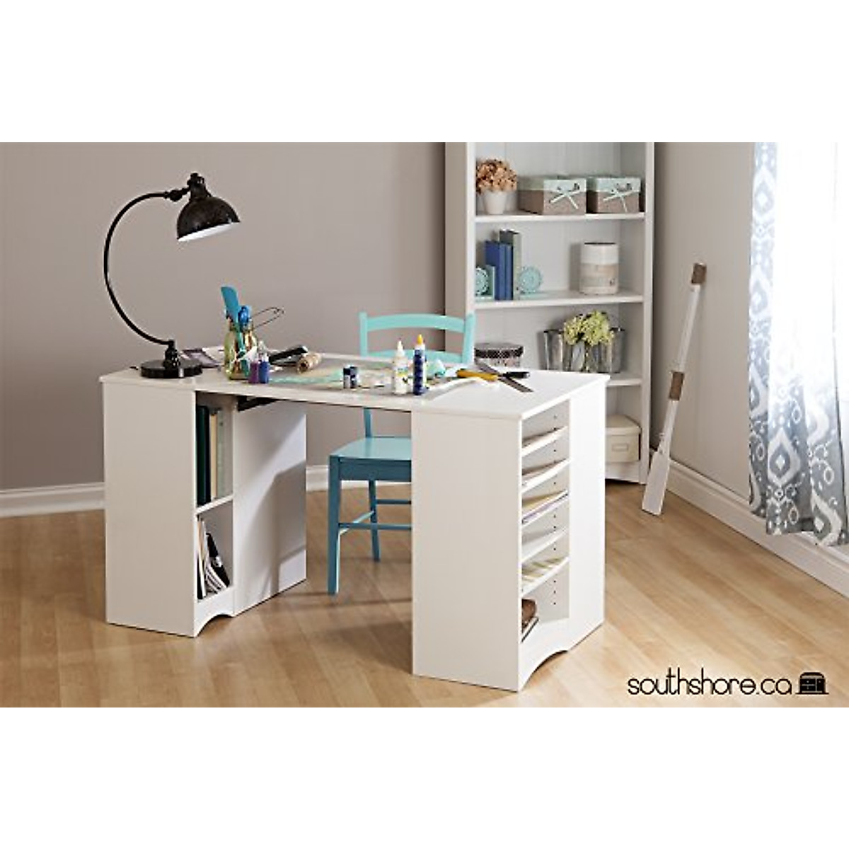 South Shore Artwork Craft Table with Storage, Pure White