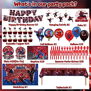 Spider Birthday Decorations, Spider Party Decorations Include Banner, Balloons, Tablecloth, Paper Tableware, Hanging Swirl, Backdrop, Spider Birthday Party