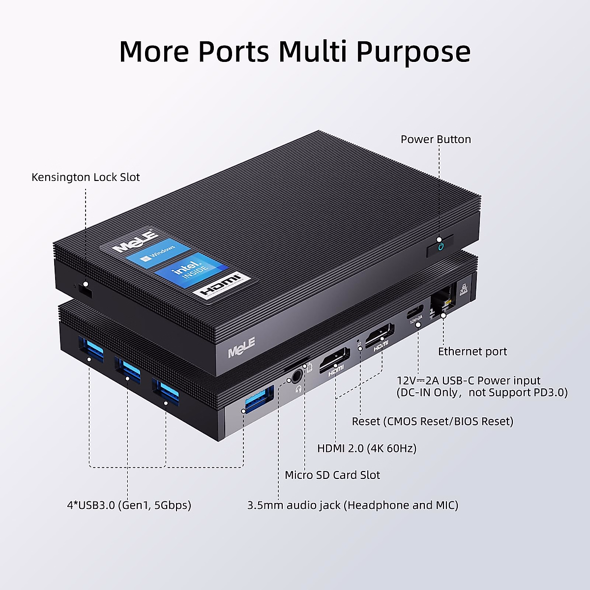 MeLE Quieter2Q Fanless Mini PC Windows 11 Pro Celeron J4125 8GB 128GB Micro Computer, Small Desktop with Gigabit Ethernet PXE Dual HDMI 4K Unlock BIOS on Industrial Astrophotography Webcast Office