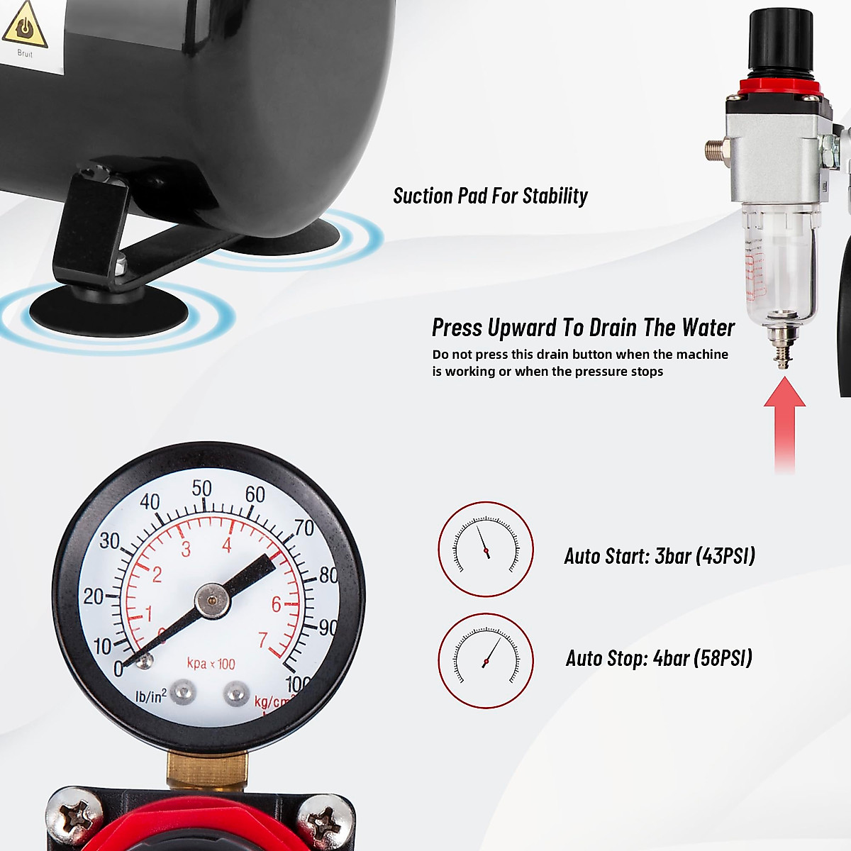 Timbertech Airbrush Compressor, High-performance Single-Piston Oil-free Mini Compressor AS186 with 3L Tank, Regulator, Moisture Trap for Hobby, Cake Decoration, Tattoo, Automotive Graphic, Make-up