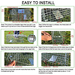 Live Animal Trap for Possum, Groundhog,Gopher,Beaver,Folding Raccoon Trap,Humane Live Animal Cage, Humane Small Animal Trap 32 X 12 X 12.5Inch Animal Trap,Catch & Release,Easy Installation and Use