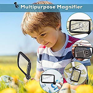 Folding Handheld Magnifying Glass with Light, 3X Large Rectangle Reading Magnifier with Dimmable LED for Seniors with Macular Degeneration, Newspaper, Books, Small Print, Lighted Gift for Low Visions