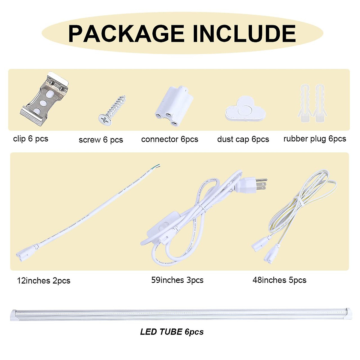 6 Pack T8 Led 4FT 60W Integrated V Shaped Shop Light,Linkable White Daylight 6000k LED Strip Lights Fixture for Garage, Indoor Tube Light for Living Room with On/Off Switch Cable Clear Cover