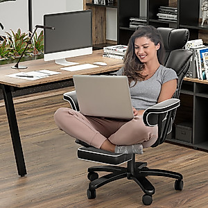 HomeZeer Big and Tall Office Chair 400lbs Wide Seat, Comfortable Reclining Office Chair with Footrest, High Back Leather Executive Office Desk Chair with Lumbar Support for Home Office