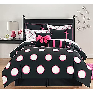VCNY Home Twin Bed-in-a-Bag Set : Pretty Polka Dot Design, Luxurious Microfiber in Pink ; 8 pc Set Includes Reversible Comforter, 1 Pillow Shams, 3 Pc Sheet Set, Bedskirt, Decorative Pillows