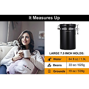 Apexstone Coffee Canister Black Large, Coffee Storage Airtight Canister with Scoop, Airtight Coffee Canister With Scoop(22 oz), Coffee Canister Stainless Steel Storage Container with Date Tracker