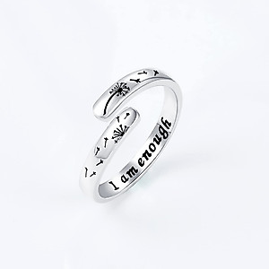 EJALEN S925-Sterling-Silver White/Blue Opal Faith Hope Love Ring Cross Heart Rings Adjustable Inspirational Faith Over Fear Jewelry Jesus Christian Gifts for Women Teens (Dandelion Ring)