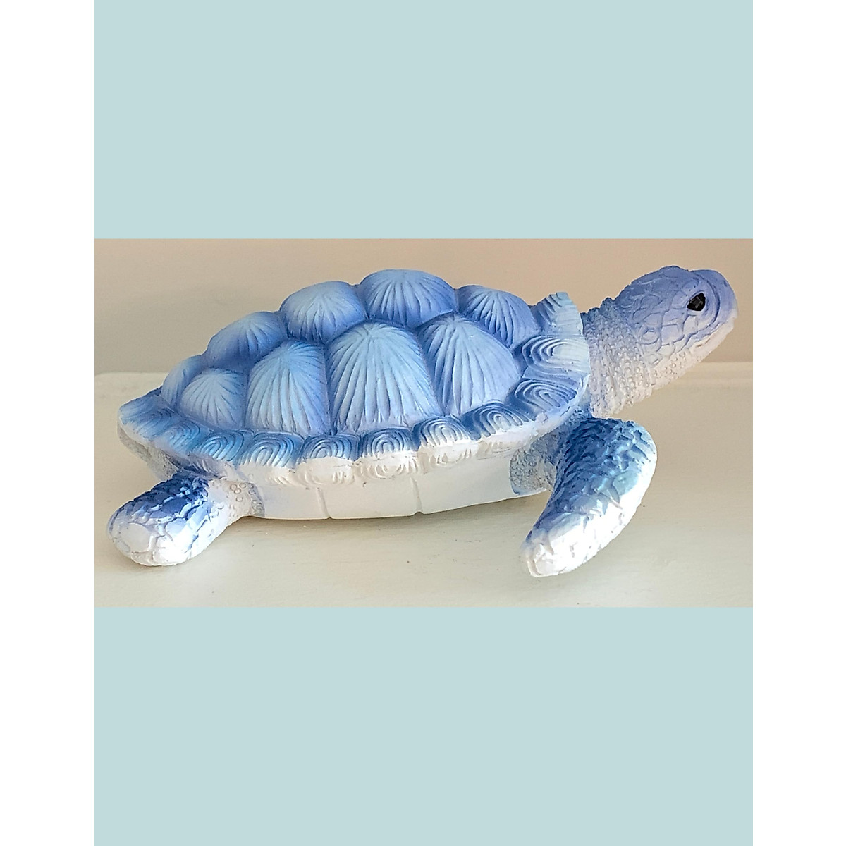 Evenchae Blue Sea Turtle Statue - Coastal Tabletop Figurine or Wall Sculpture - 5.75 in Long