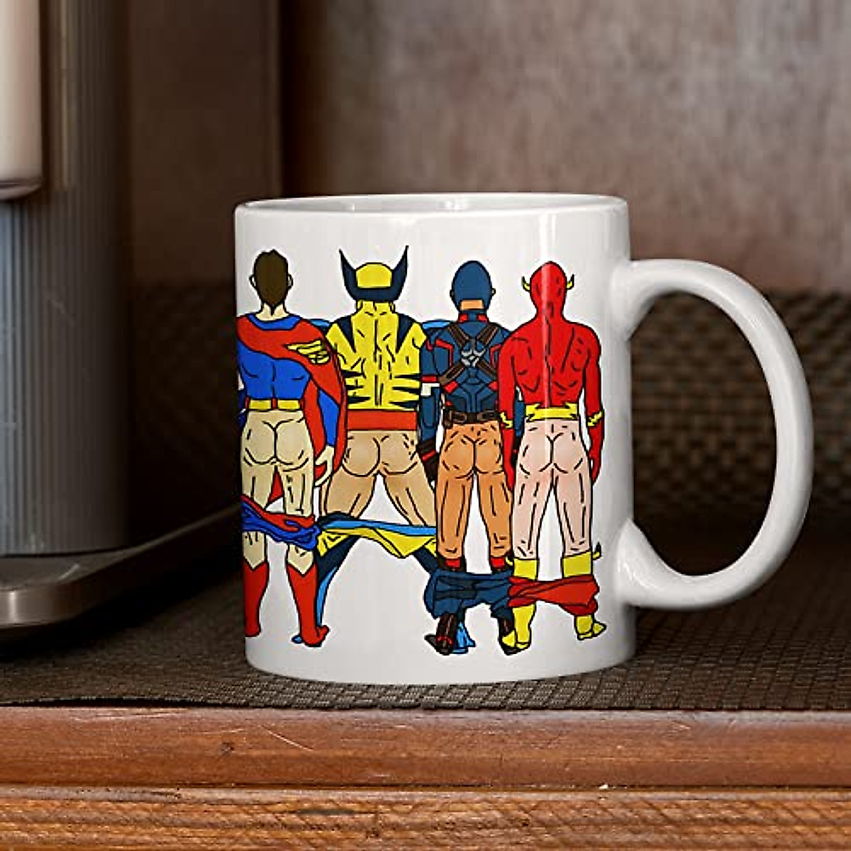 Switzer Kreations Superhero Butts Mug, Funny Gift for Friends and Family, Coffee Mug with Superhero Butts, Ceramic 11oz 15oz, White (11 Ounces)
