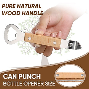 2 Pieces Magnetic Bottle and Can Openers with Wood Handle, Magnet Stainless Steel Can Punch Tappers for Beers Beverages Cans Beverages, Suitable for Camping and Traveling