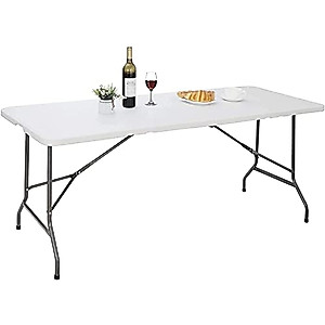Edtian Folding 6ft Outdoor and Indoor Foldable Ideal for Camping and Picnic, Portable and Easy to Set Up, Perfect as a Card Craft Table, White