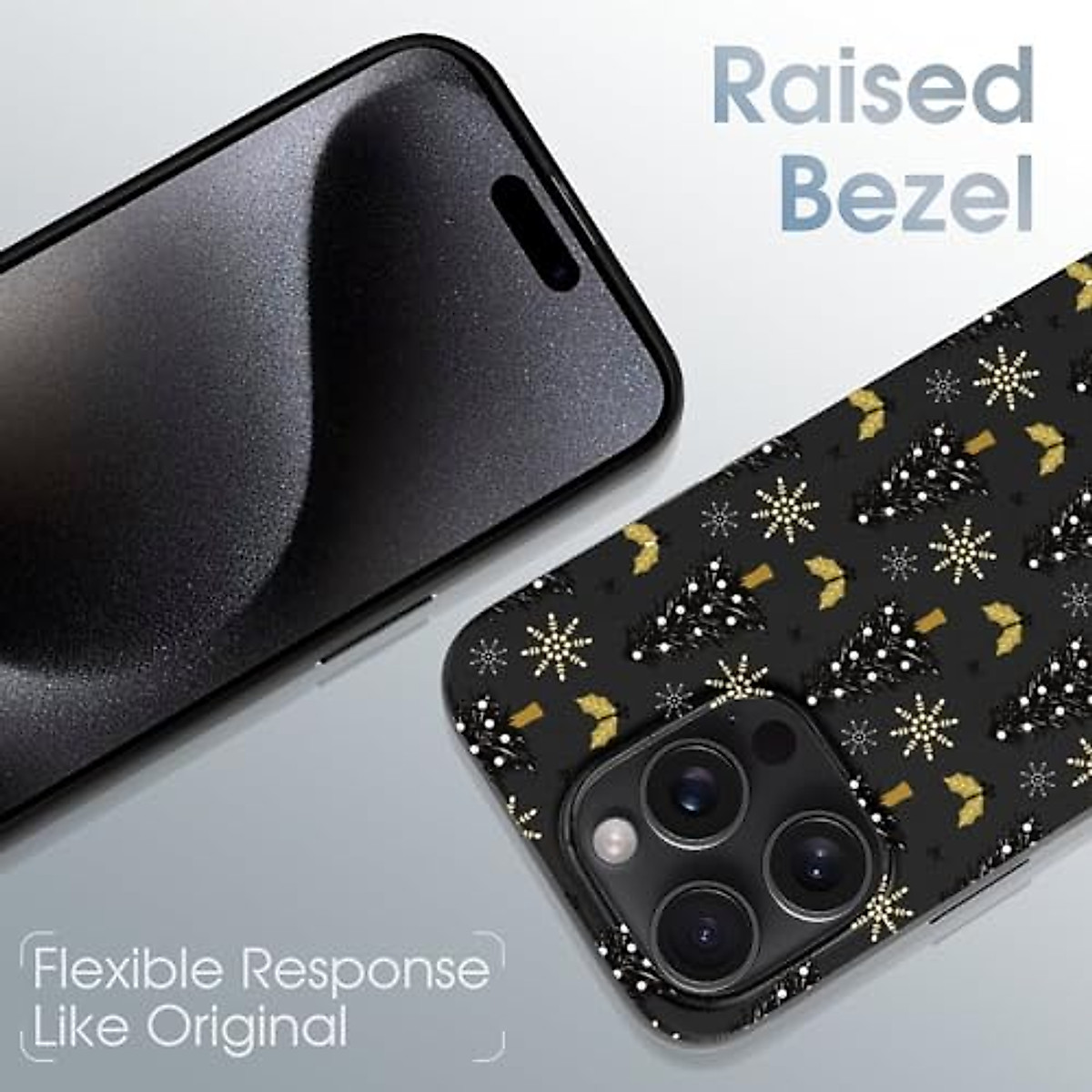 Niapessel Compatible with iPhone 15 Pro Max Case Christmas Tree Golden Black Print Shockproof Protective Phone Cases Slim Thin Cover TPU for Women Men Boys Girls