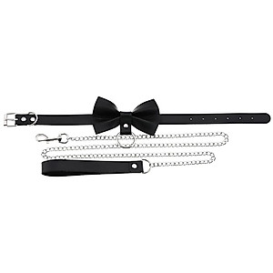 JNKET Bow-Knot Choker Punk Hauling Chain PU Leather Collar Metal Ring Gothic Necklace Adjustable Size (Black)