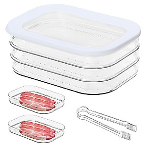 TOWEBOORY 3 Pcs Deli Meat Container for Fridge,Stackable Bacon Lunch Meat Container for Refrigerator,Food Storage Boxes with Lid for Cold Cuts, Salami,for Fridge Airtight Deli Holder