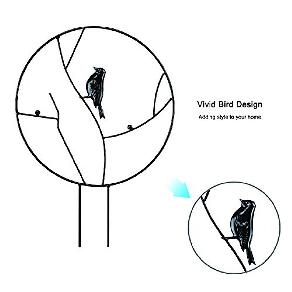 16.3" Tall Garden Trellis for Climbing Plants, Rust-Proof Iron Trellis for Indoor Potted Plants, Bird Round Circle Trellis, Metal Vine Plant Support Trellis for Vines Hoya Houseplants Ivy Flowers