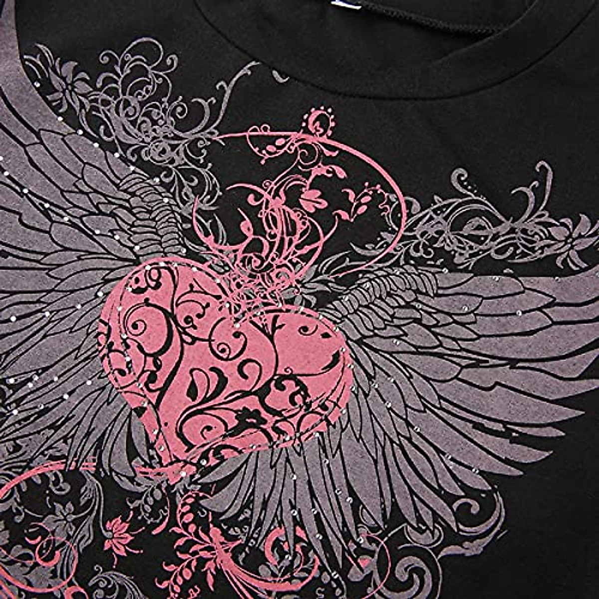 Women Y2K Long Sleeve Top Tee Sexy Graphic Print Shirt Rhinestone Slim Fit Blouse Tops Streewear (A-Balck,S)