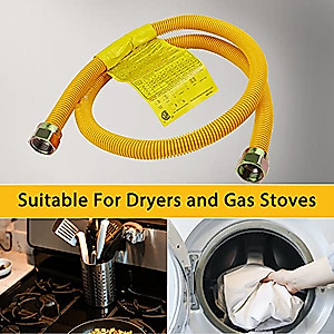 Hosile 48" Flexible Gas Line Kit for Dryer, Stove, Range, Stainless Steel Gas Dryer Connector Kit, 5/8 in.OD(1/2 in. ID）Dryer Gas Line with Connector 1/2" FIP & 1/2" MIP & 3/4" MIP Fitting
