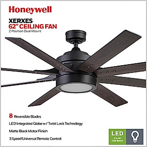 Honeywell Ceiling Fans 51473-01 Xerxes Ceiling Fan, 62, Matte Black