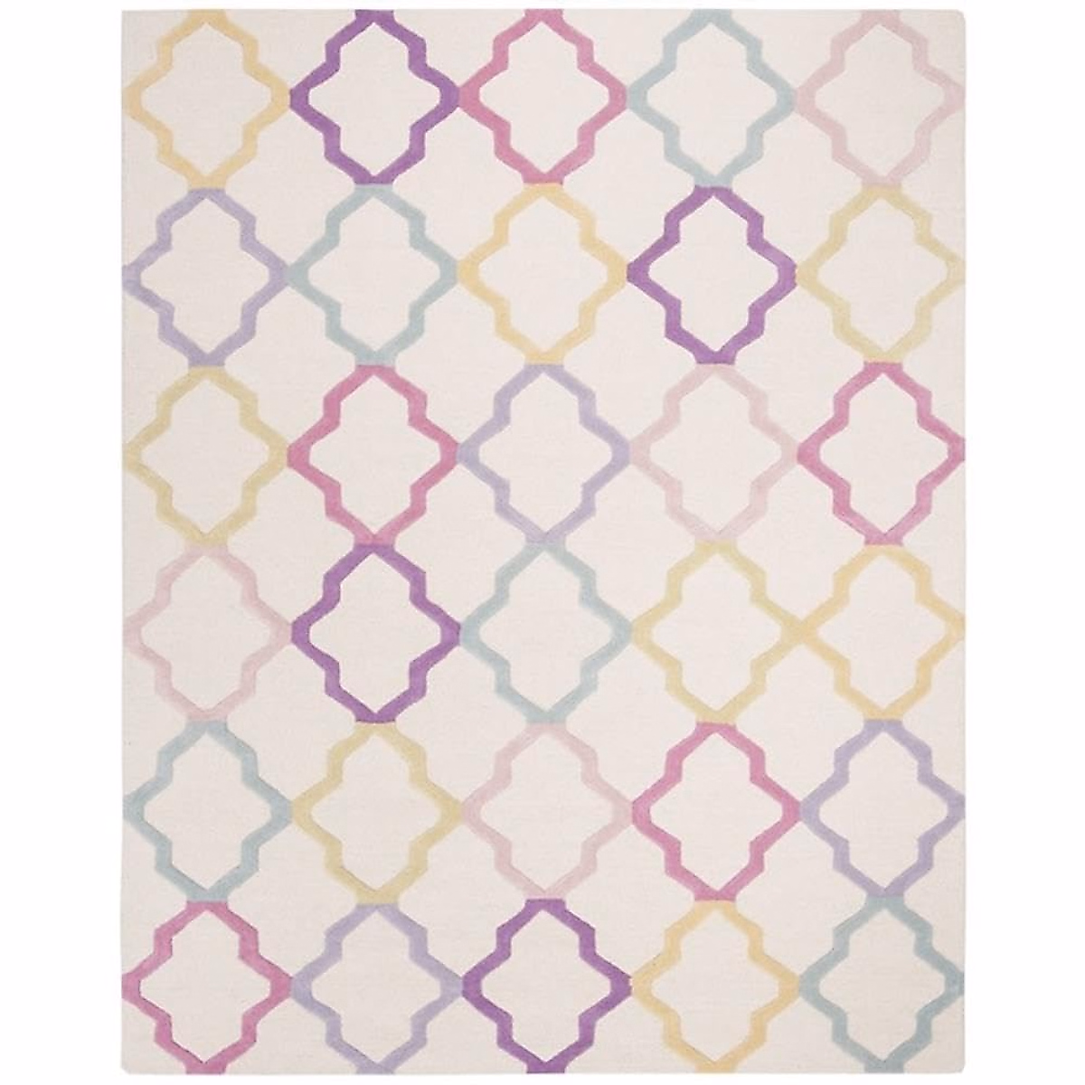 SAFAVIEH Kids Collection Area Rug - 8' x 10', Ivory & Multi, Handmade Trellis Wool, Ideal for High Traffic Areas in Playroom, Nursery, Bedroom (SFK102A)