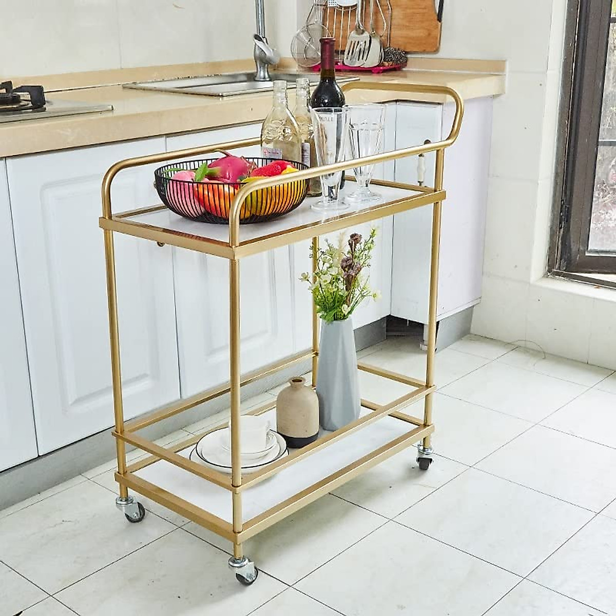 LIUJUN Dining Cart Hotel Shower Room Cart Restaurant Drink Cart Tea Cart Showroom Living Room Home Mobile Car (Color : Glass Panel, Size : 69 * 35 * 82cm)
