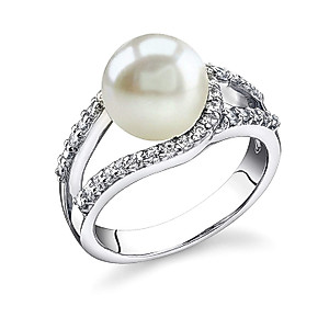 The Pearl Source Freshwater Cultured Pearl Ring for Women, Tessa Ring with Sterling Silver and Crystals