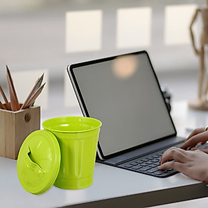 POPETPOP Small Trash Can with Lid, Tiny Garbage Can Galvanized Vase Plant Pots Mini Wastebasket with Lid Desk Organizer Storage Bin Pen Holder Desktop Trash Bin Metal Planter Bucket