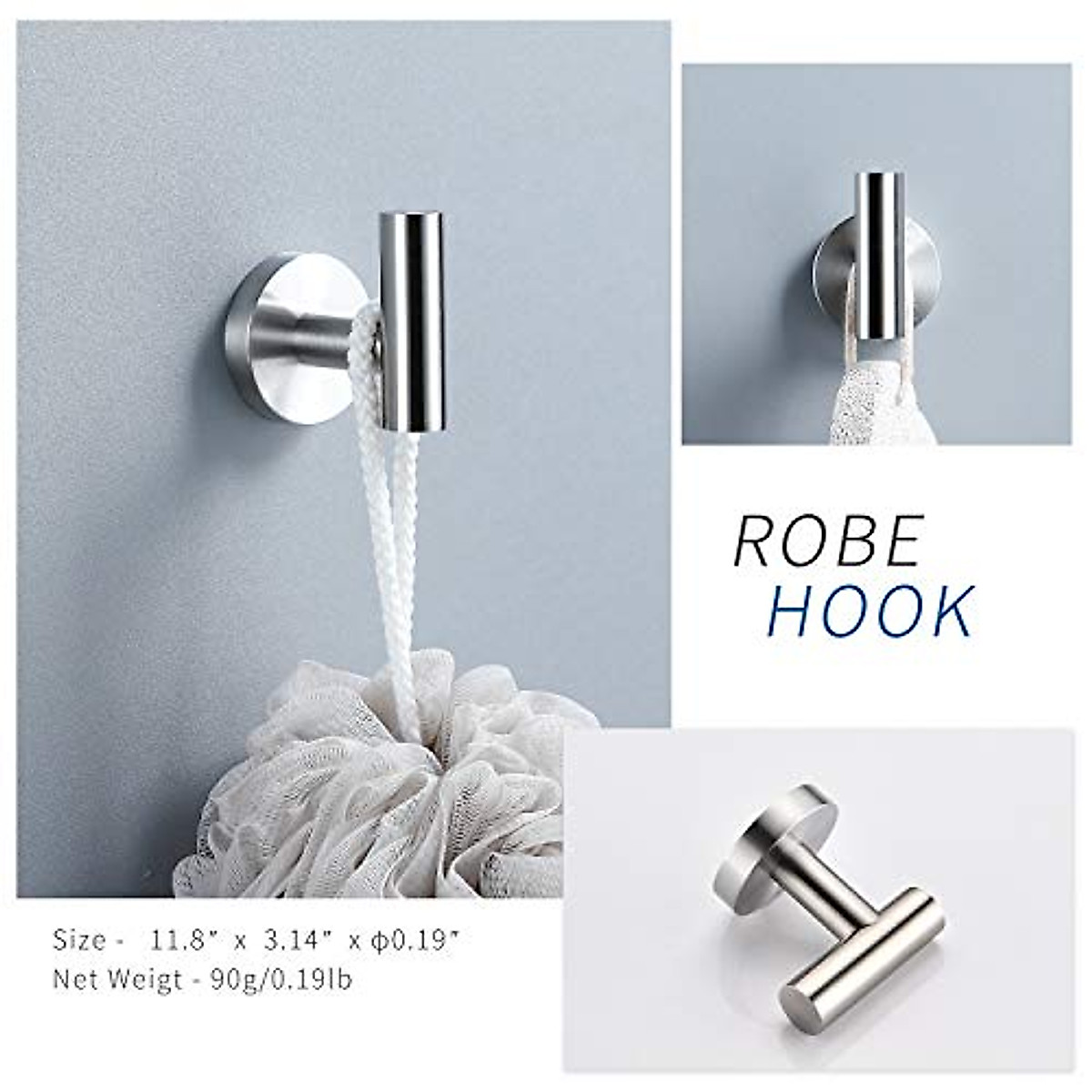 HILFA Premium Stainless Steel SUS304Towel Hook Square Robe Hook Coat Hook Heavy Duty Wall Mounted Luxury Hooks for Bathroom, 2-Pack,Brushed,101-BN
