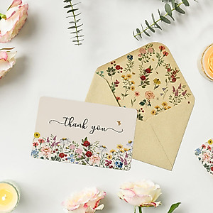 Artoid Mode 24 Pack Wildflower Thank You Cards Vintage Flower Greeting Cards Gift With Envelope Sticker Blank Note Cards for Birthday Wedding Baby Shower Bridal Shower, 4 x 6 Inch