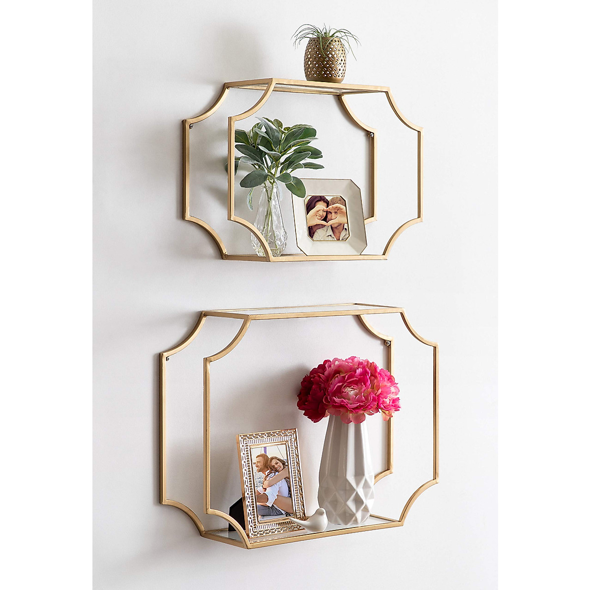 Kate and Laurel Ciel Modern Glam Metal Wall Shelf Set, Set of 2, Metallic Gold, Elegant Wall Decor and Storage