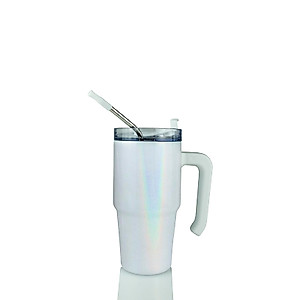 Hogg 20oz Sublimatable Grippy Tumbler Case (24 Pack) with Removable Handles, Lids, and Stainless Steel Straws, DIY, Customizable, Double Wall Insulated Tumblers (Holographic)