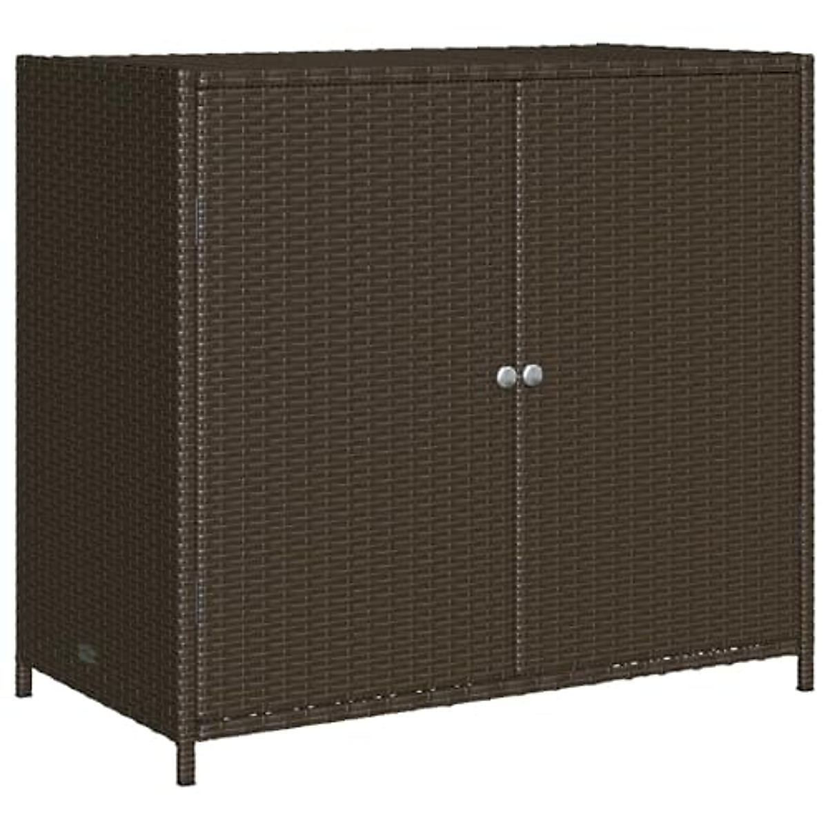 loibinfen Wicker Outdoor Storage Cabinet with Two Doors, Freestanding Outdoor Patio Storage Unit, Rattan Deck Box, Brown 32.7"x17.7"x29.9" Poly Rattan, -83