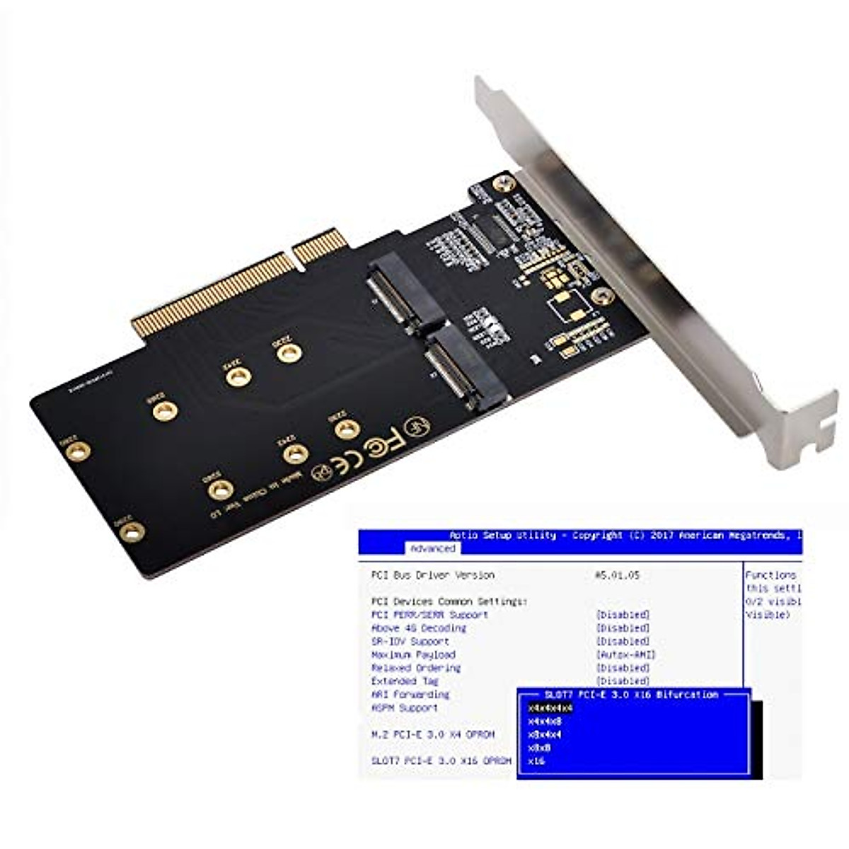 Cablecc Dual 2X NVME M.2 AHCI to PCIE Express 3.0 Gen3 X8 X16 Raid Card VROC Raid0 Hyper Adapter cablecc