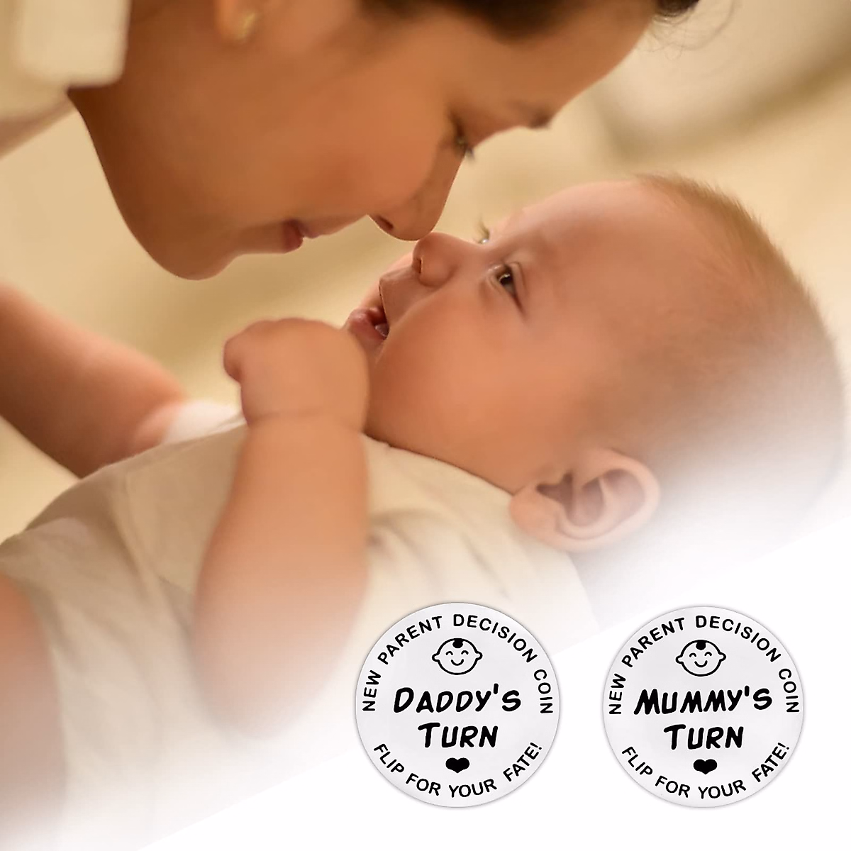2Pcs New Parent Decision Coin Gift for New Mom Funny Parent Mummy Gifts After Baby Daddy Birth Gift Pregnancy Women First Time to be Moms Dads,Double Sided,Sliver.