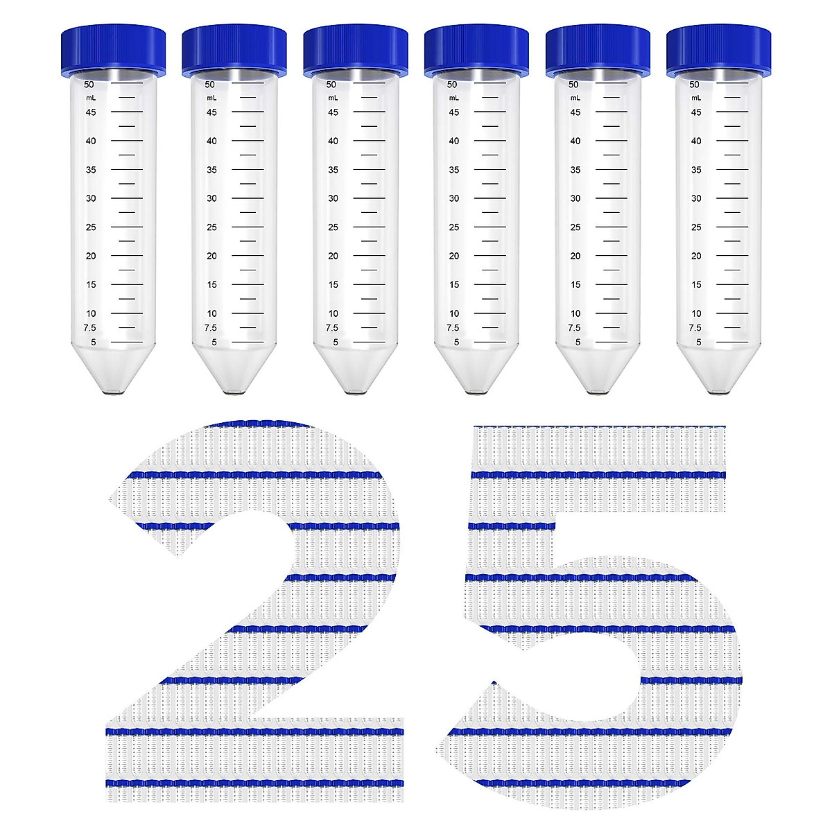 Membrane Solutions Conical Centrifuge Tubes 50mL, 25 Pack Sterile Plastic Test Tubes with Screw Caps, Polypropylene Container with Graduated and Write-on Spot, Non-Pyrogenic, DN/RNase Free