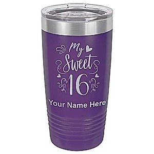 LaserGram 20oz Vacuum Insulated Tumbler Mug, My Sweet 16, Personalized Engraving Included (Dark Purple)