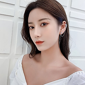 MaraLota Ear Cuffs 925 Silver Dangle Earrings for Women chain threader hanging earrings long tassel drop earrings for women Girls(FLOWER）