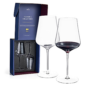 Universal All Purpose Modern Thin Crystal Wine Glasses, Worlds Lightest Wine Glass (88 Grams) Tall Long StemDurable & Resistant | 2 Set Glassware | Handblown & Lead-Free, Stemmed Unique Shape 18oz
